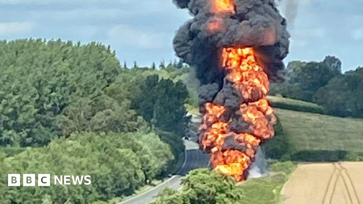 Kent A21 dual carriageway closed after fuel tanker fire - BBC News
