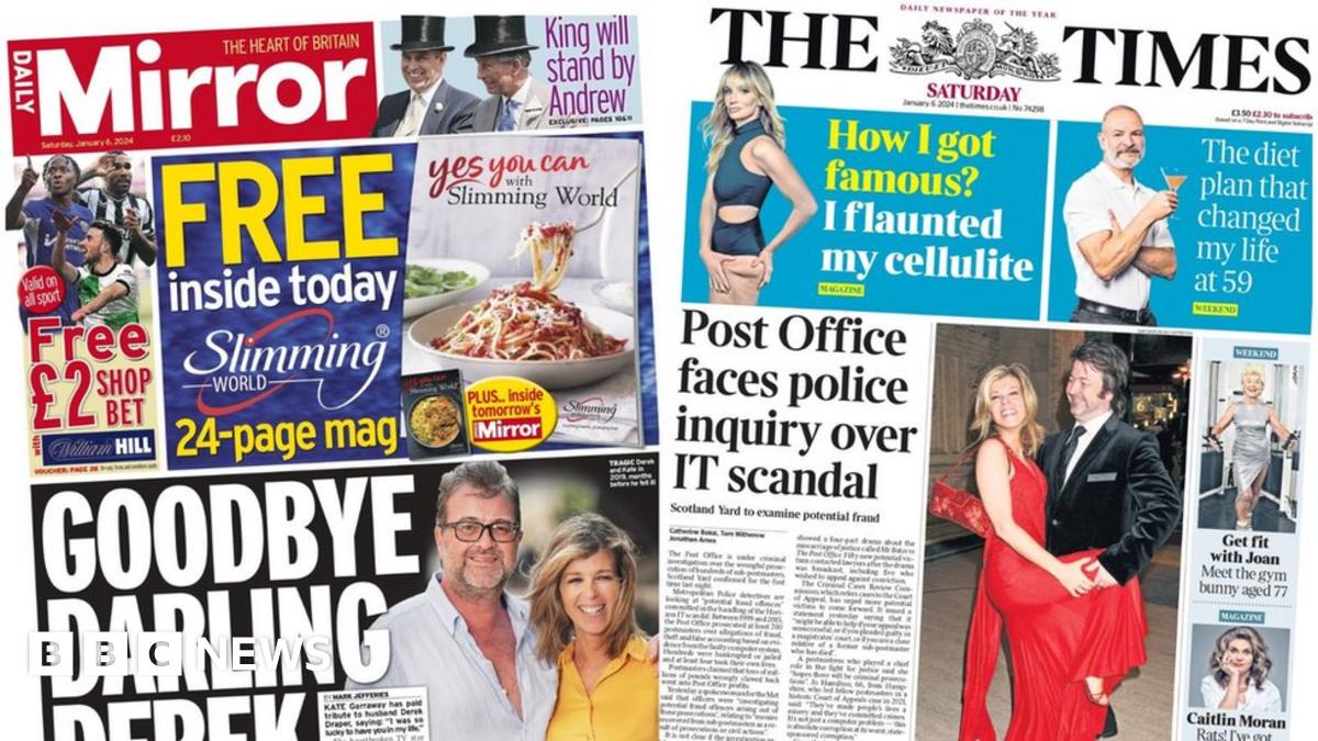 Newspaper headlines: 'Goodbye darling Derek' and Post Office ...