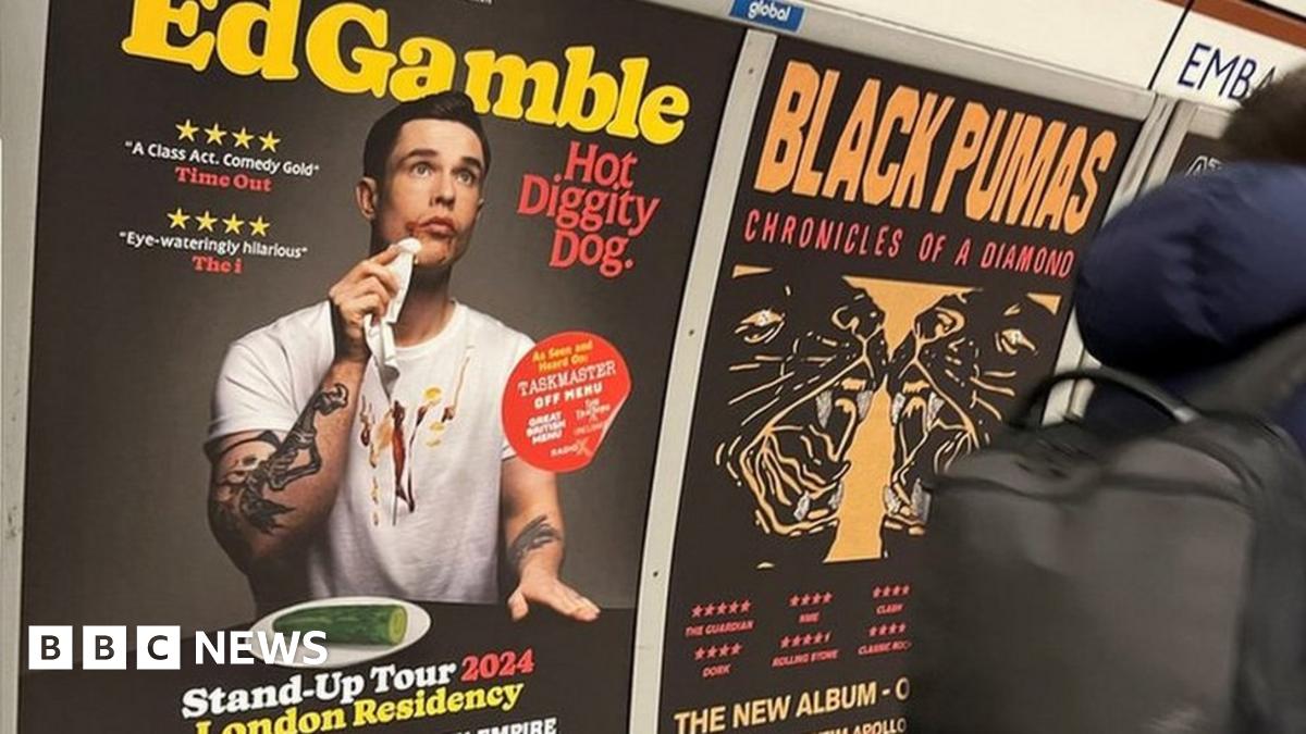 Comedian Ed Gamble swaps hot dog for cucumber over Tube ad rule - BBC News