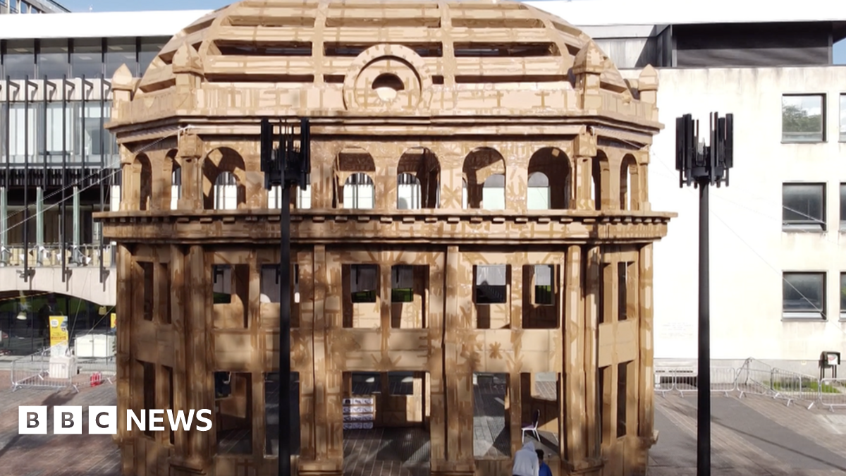 Huge cardboard building pops up in Newcastle city centre - BBC News