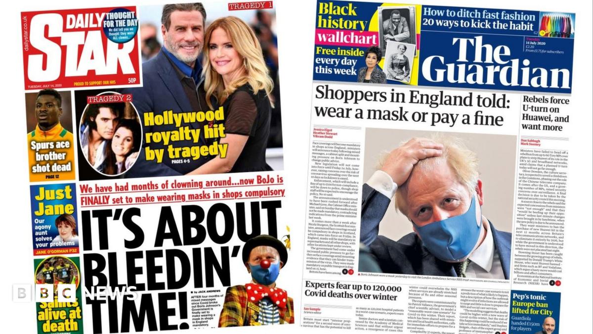 Newspaper headlines: Shoppers facing mask fines and PM to ban Huawei ...