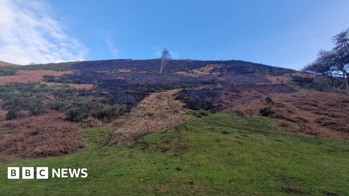 Church Stretton: Firefighters remain at scene of hillside blaze - BBC News