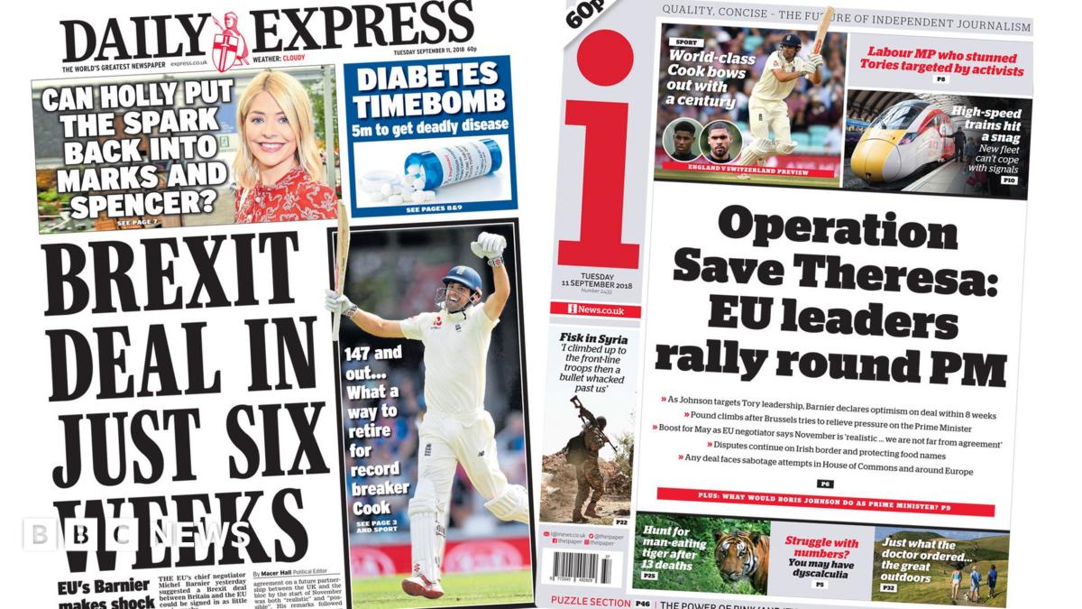 Newspaper headlines: EU optimism of Brexit deal 'in weeks' - BBC News