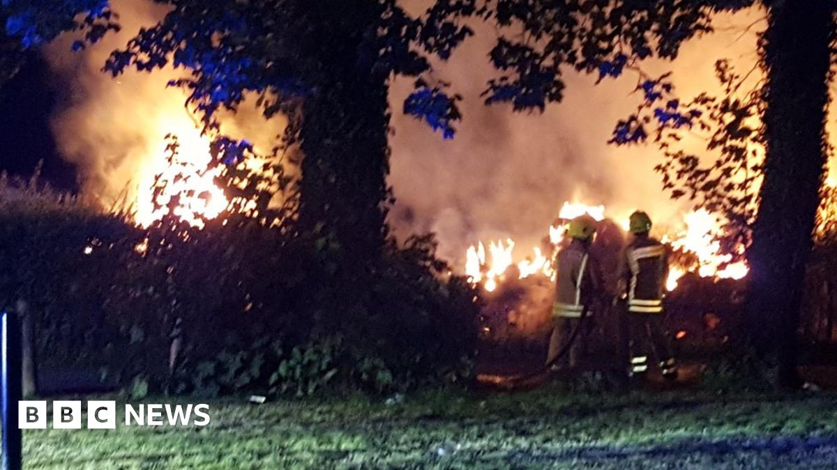 Fire crews tackle hay fire at Royal Welsh showground - BBC News