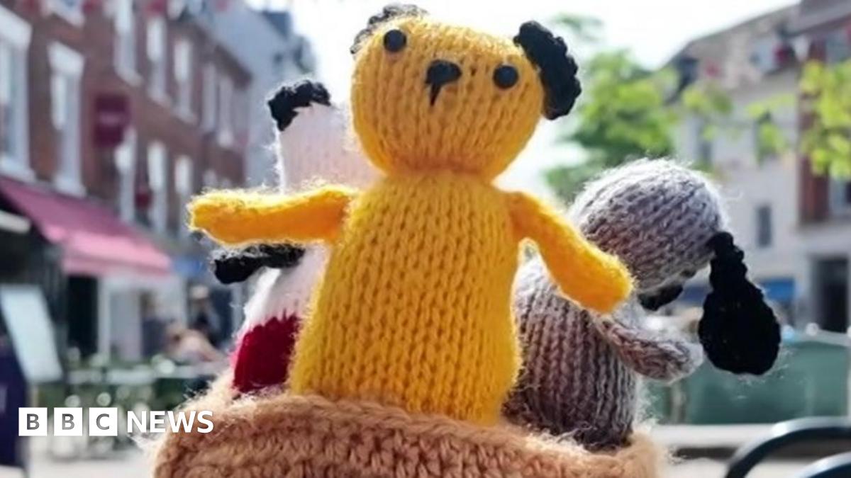 Knitted TV toppers adorn Romsey town centre - BBC News