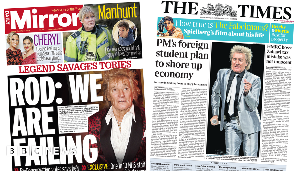 Newspaper headlines: 'Rod attacks Tories' and 'Zahawi to reveal taxes ...