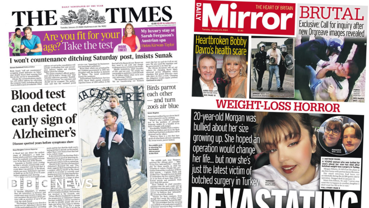 Newspaper headlines: 'Alzheimer's breakthrough' and Elon Musk visits ...