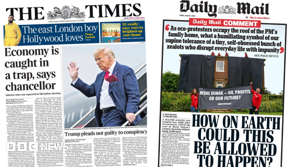 Newspaper headlines: Protesters on Sunak's roof and UK economy 'in a ...