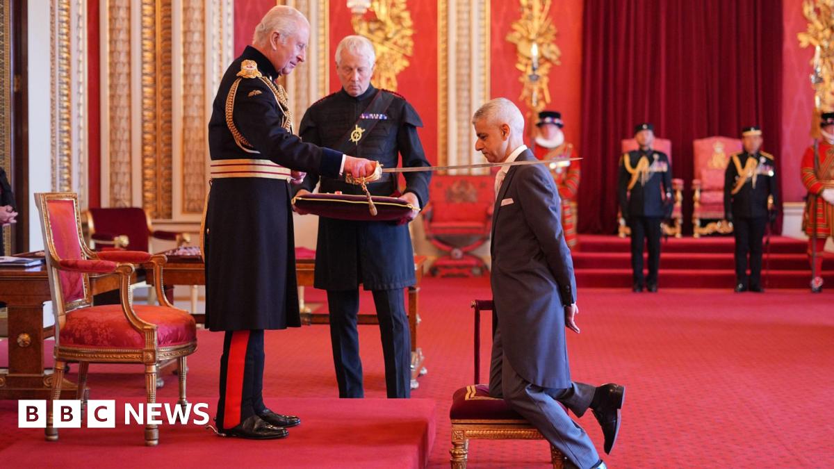 Sir Sadiq Khan formally receives his knighthood from King Charles - BBC ...