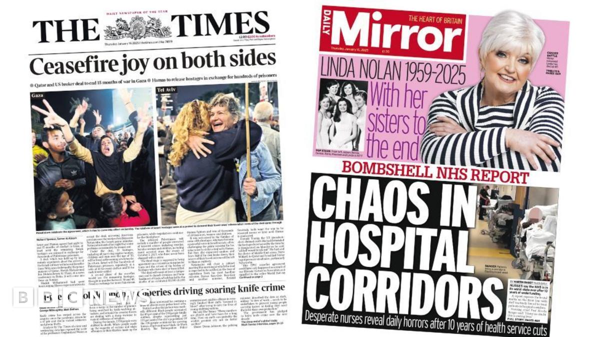 Newspaper headlines: 'Ceasefire joy' and 'chaos in hospital corridors ...