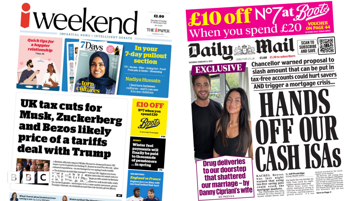 Newspaper headlines: 'UK tax cuts for tech giants' and 'hands off ISAs ...
