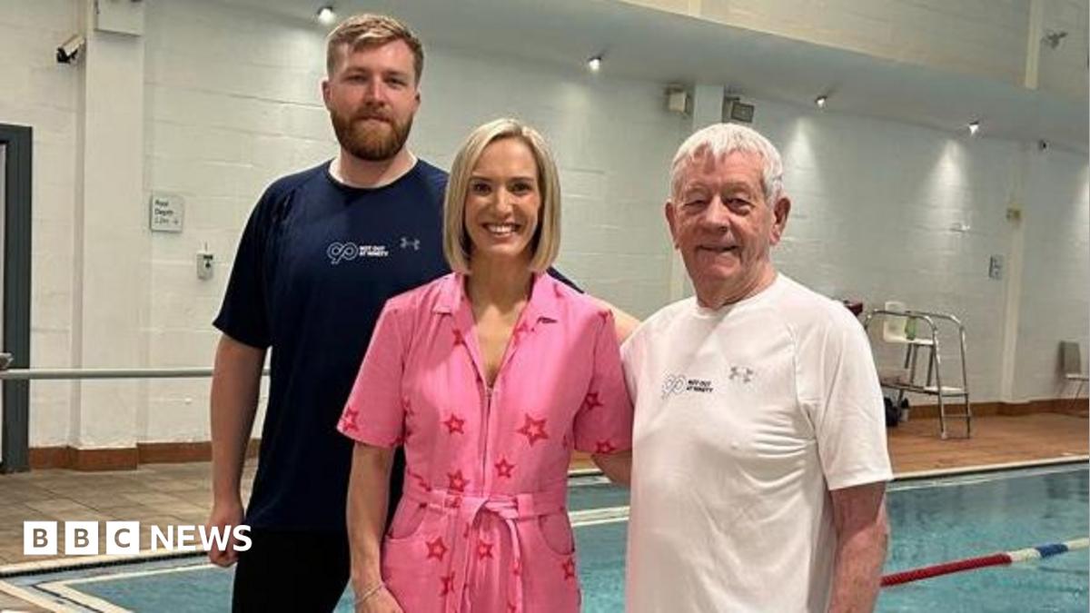 Fitness expert tackles 90th birthday swim challenge - BBC News
