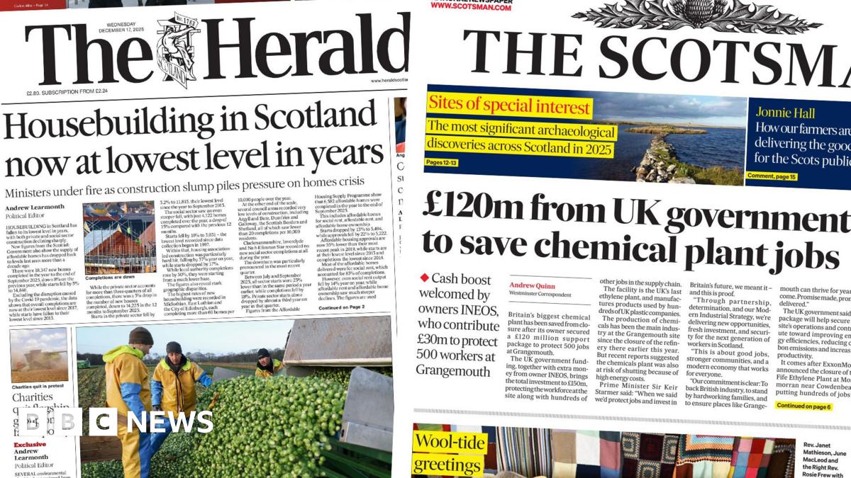 Scotland's papers: Grangemouth investment and housebuilding slump - BBC ...