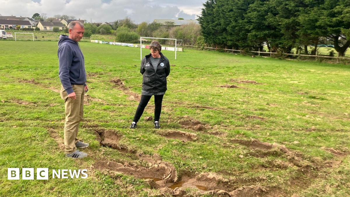 Appeal target smashed after football pitch damaged by campers - BBC News