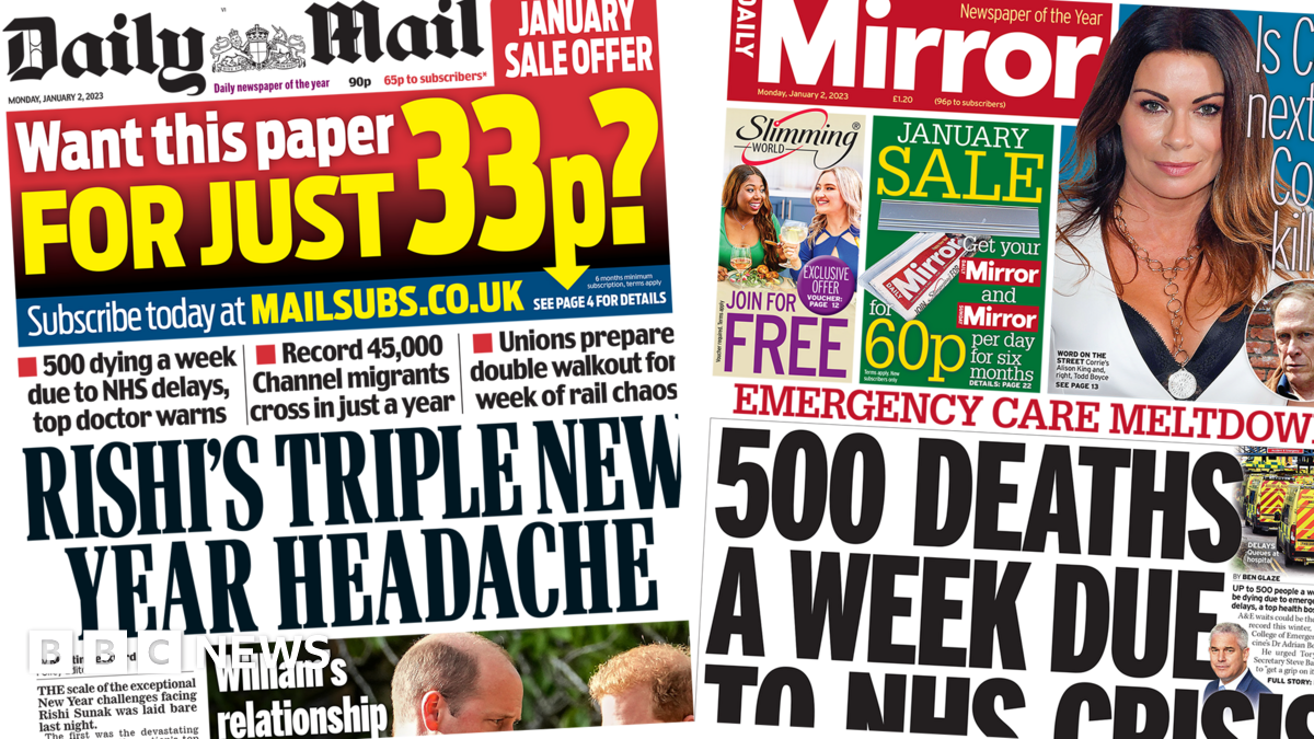 Newspaper headlines: NHS crisis '500 deaths a week' and PM's 'headache' - BBC News