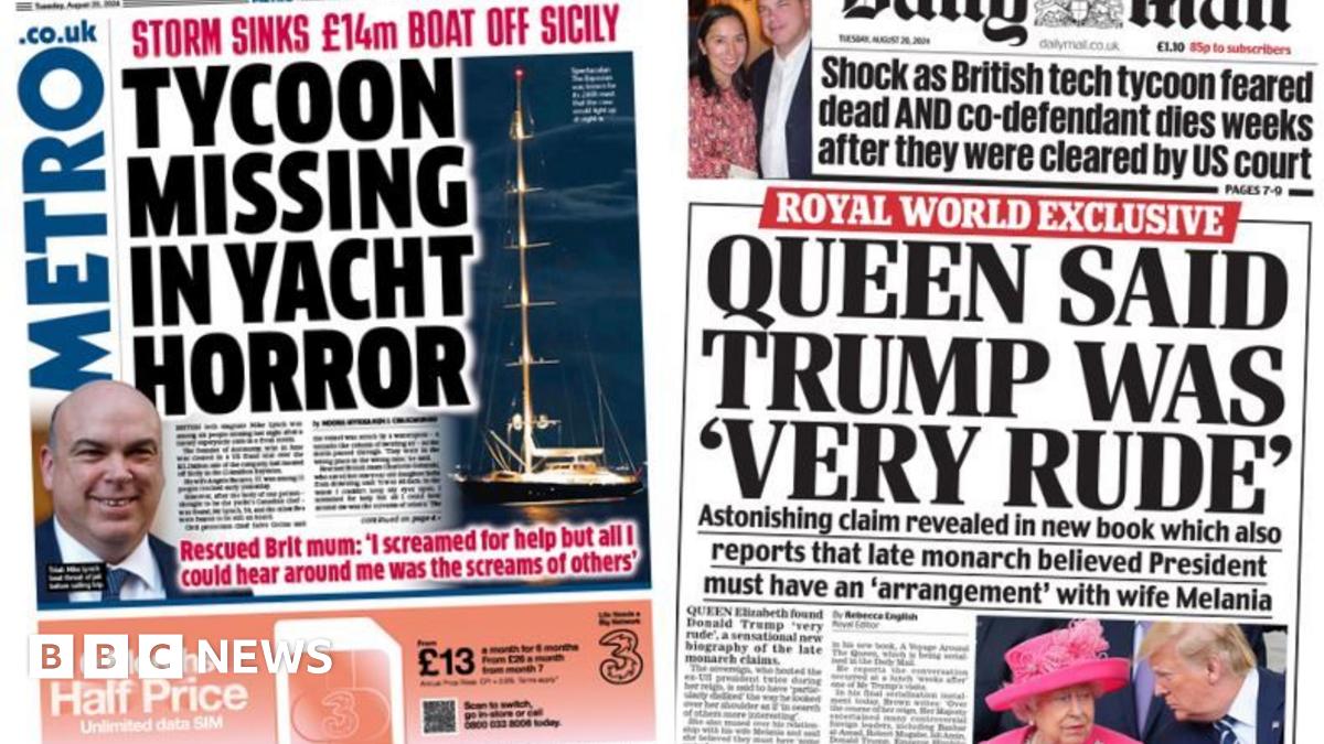Newspaper headlines: 'Yacht horror' and 'Queen said Trump was very rude ...