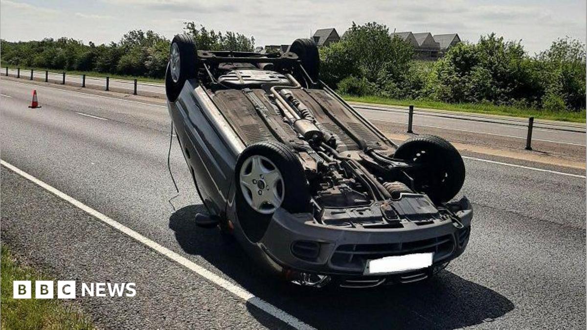 Driver on A428 near Caxton who is 'frightened by spider' flips car ...