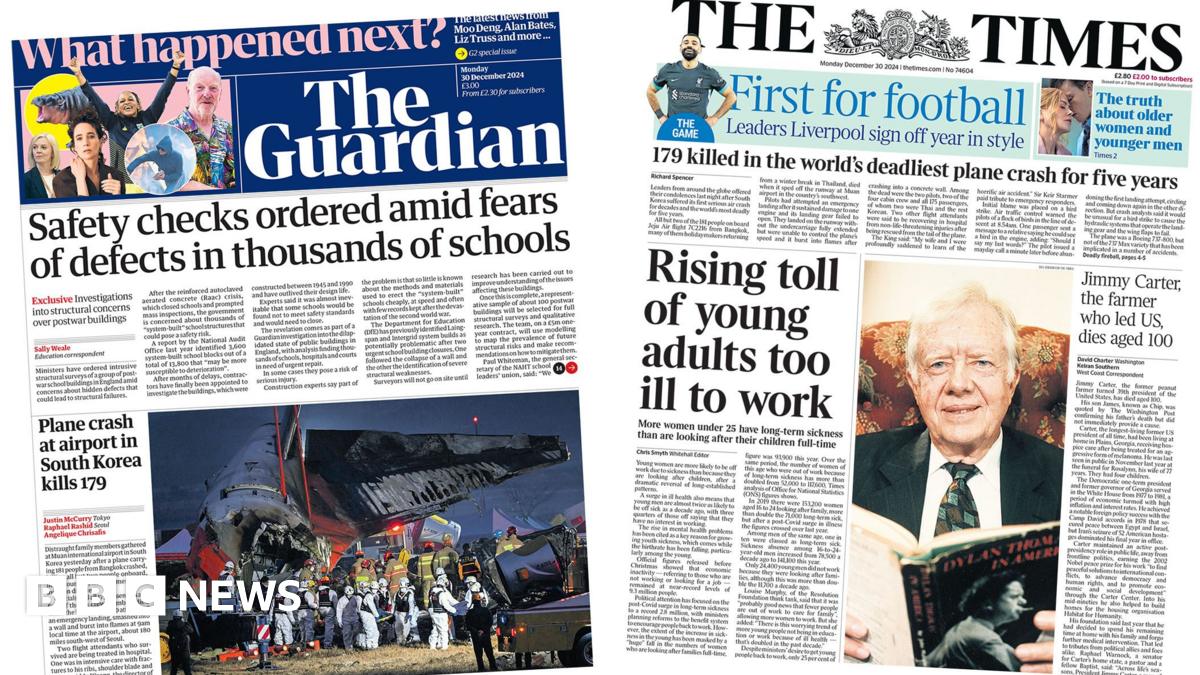 Newspaper headlines: School 'defects' check ordered and 'young adults ...