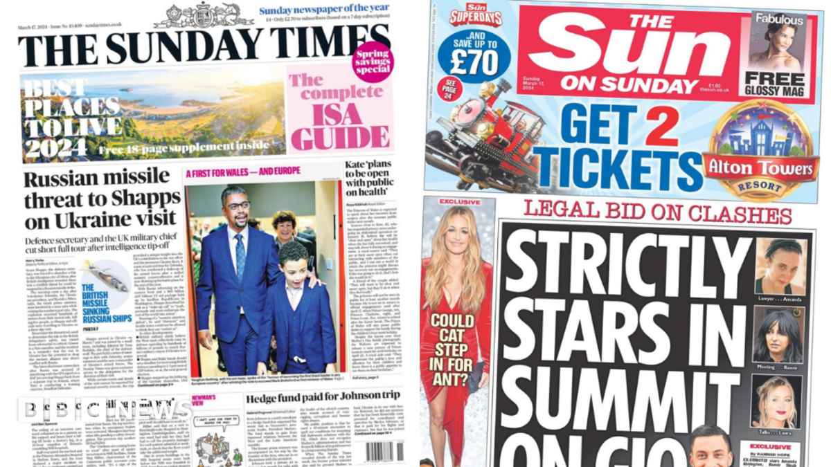 Newspaper headlines: 'Shapps's missile threat' and 'Strictly stars ...