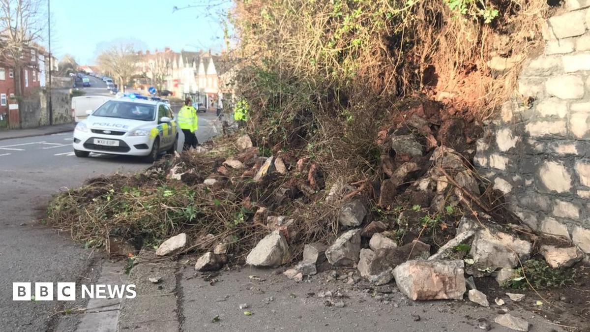 Storm Dudley: Wall collapses and Bristol hotel window blown out - BBC News