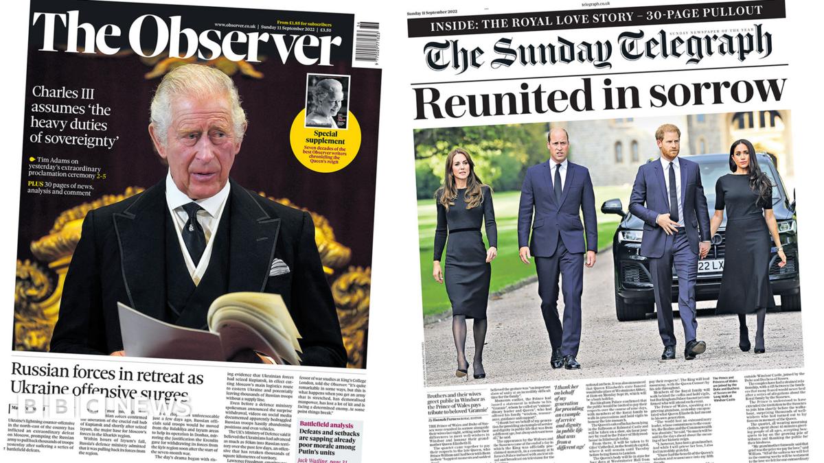 Newspaper headlines: 'Reunited in sorrow' and 'Russian forces retreat ...