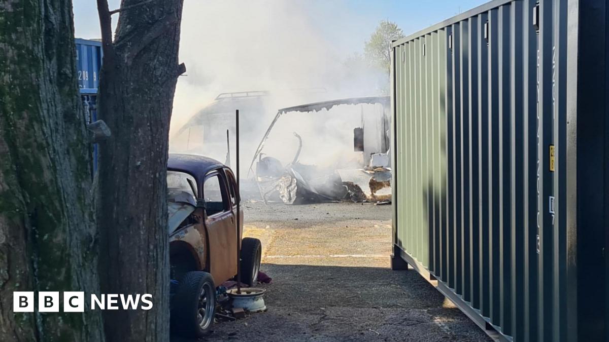 Caravans destroyed in Plymouth storage facility fire - BBC News