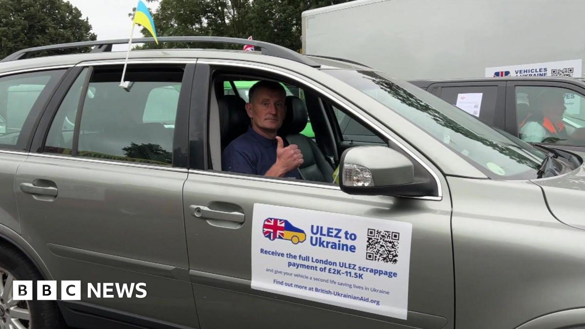 Vehicles to be scrapped under Ulez head to Ukraine with aid - BBC News