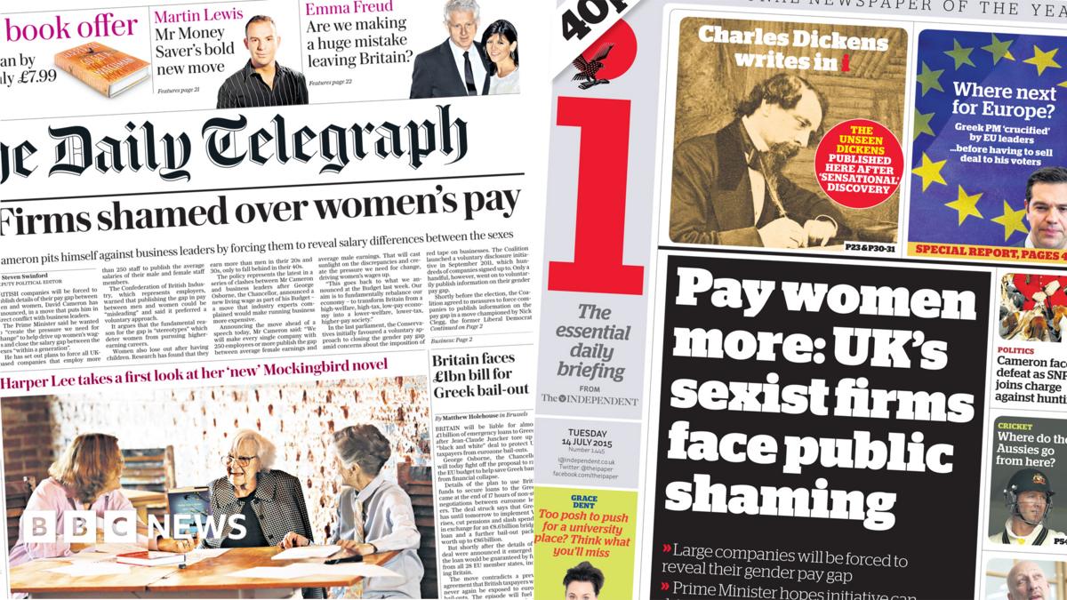 Newspaper headlines: Gender pay gap, Harper Lee reviews and a Greek ...