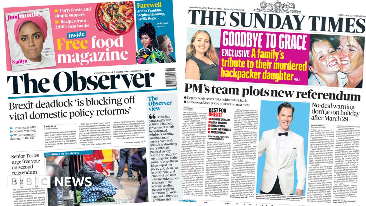 Newspaper headlines: 'PM's team plots new referendum' and Strictly ...