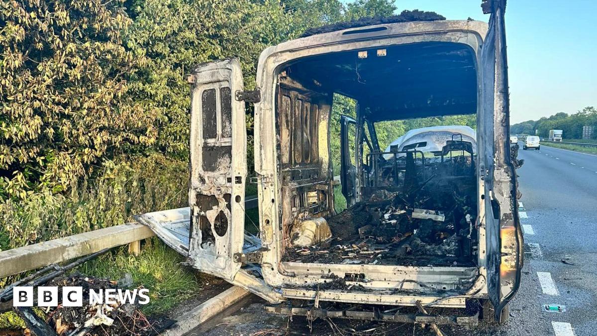 Van catches fire on A30 near Launceston - BBC News
