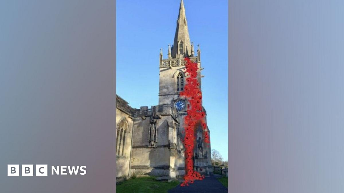 Corsham: Appeal for 10,000 knitted poppies for church cascade - BBC News