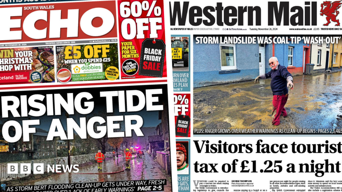 Wales' papers: Storm Bert response and tourism tax fears - BBC News
