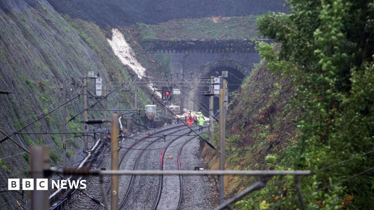 Two hurt as train derailed in flood landslide near Watford Junction ...