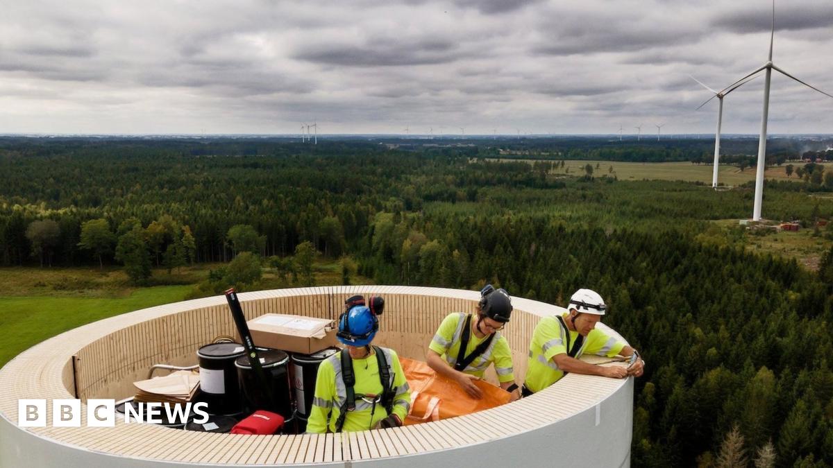 World's tallest wooden wind turbine starts turning - BBC News