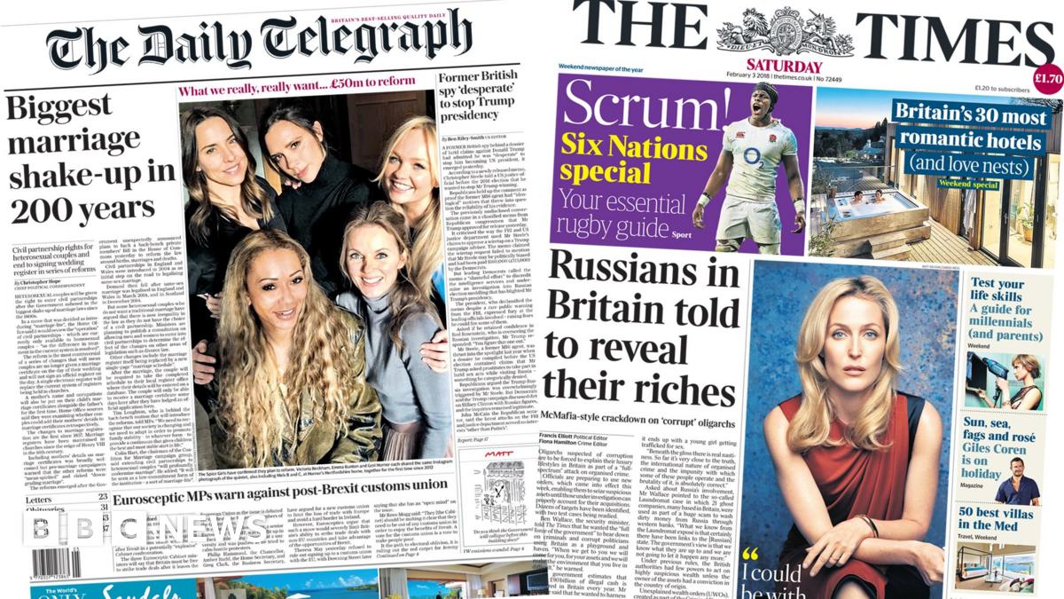 Newspaper headlines: Marriage shake-up and McMafia crackdown - BBC News