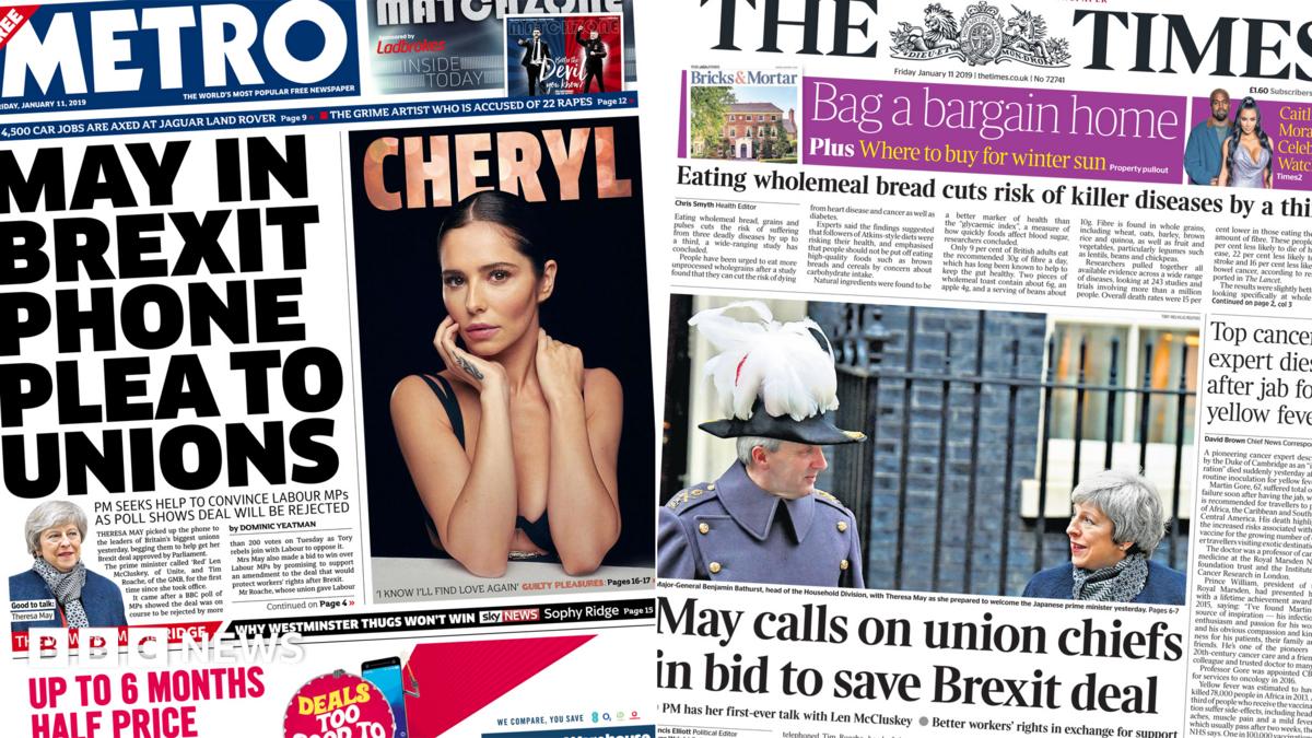 Newspaper headlines: May's Brexit 'phone plea' to union bosses - BBC News