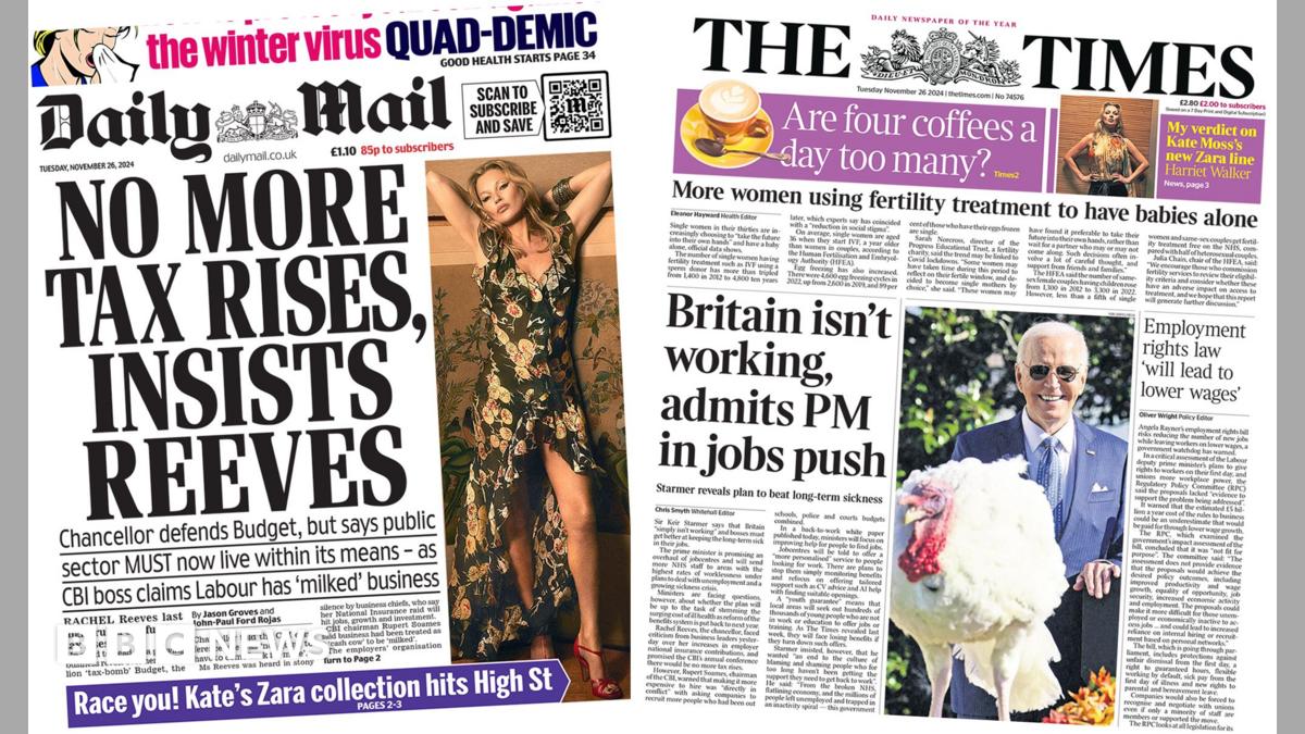Newspaper headlines: 'No more tax rises, insists Reeves' and 'PM in ...