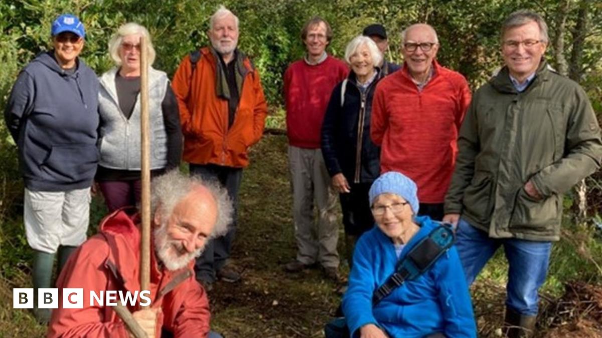 Poole volunteers clear right of way on former rail line - BBC News