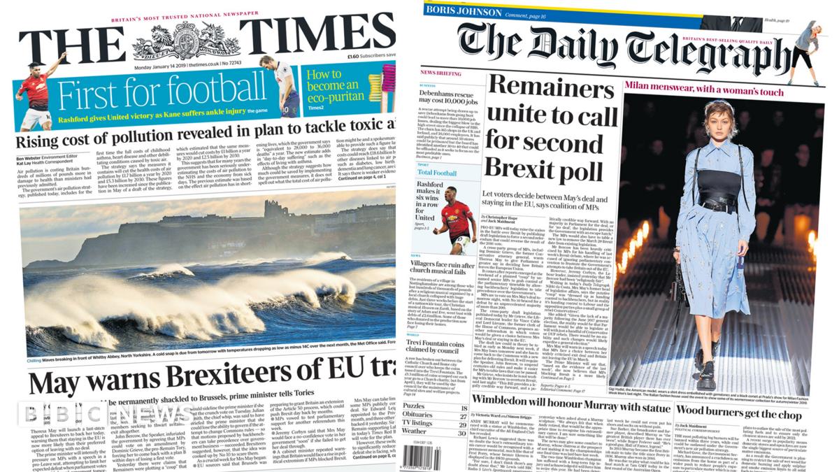 Newspaper headlines: PM's last-ditch Brexit plea to MPs - BBC News