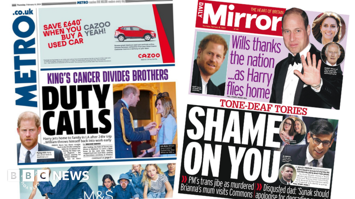 Newspaper headlines: Prince William 'gives thanks' and 'tone-deaf ...