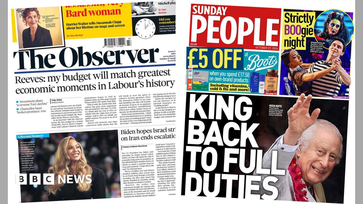 Newspaper headlines: 'Budget to match Labour best' and 'King back to ...