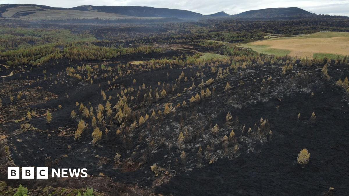 Images show wildfire damage near Nairn as new warning issued - BBC News