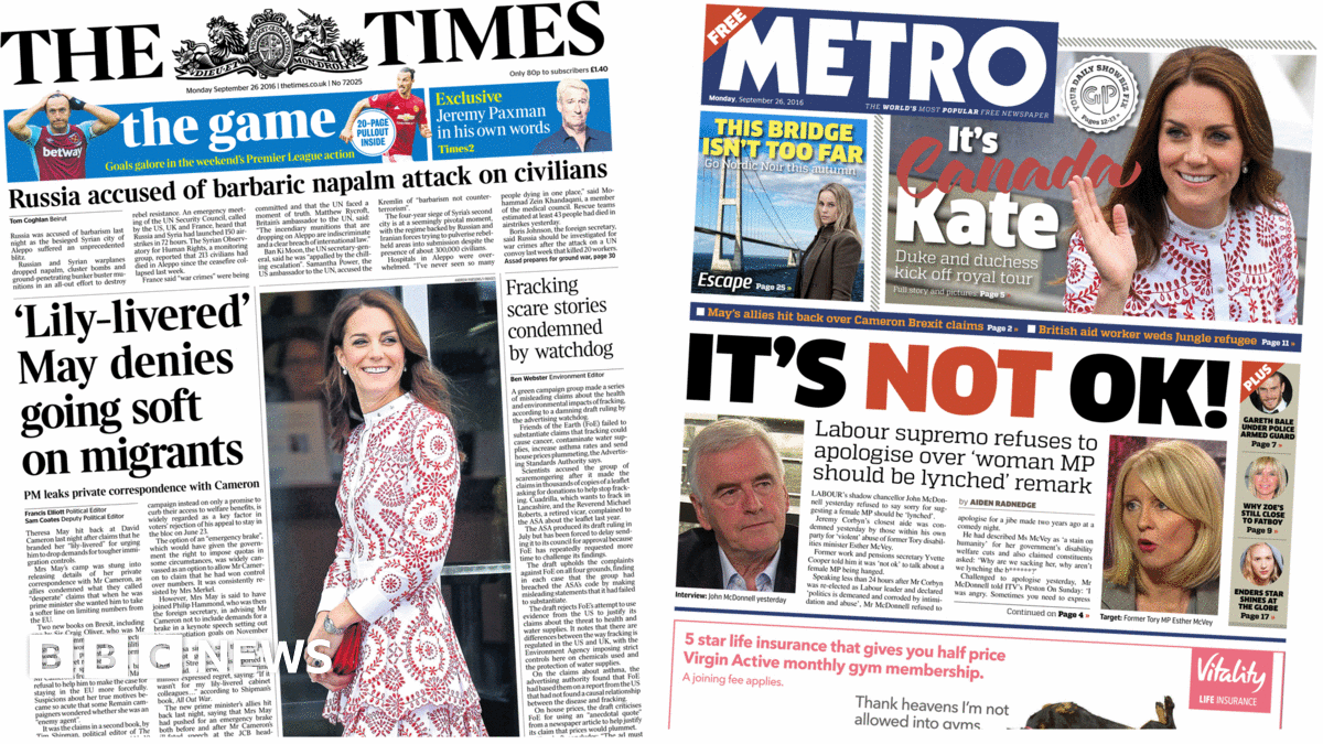 Paper review: Brexit row, Labour 'truce' and 'Canada Kate' - BBC News