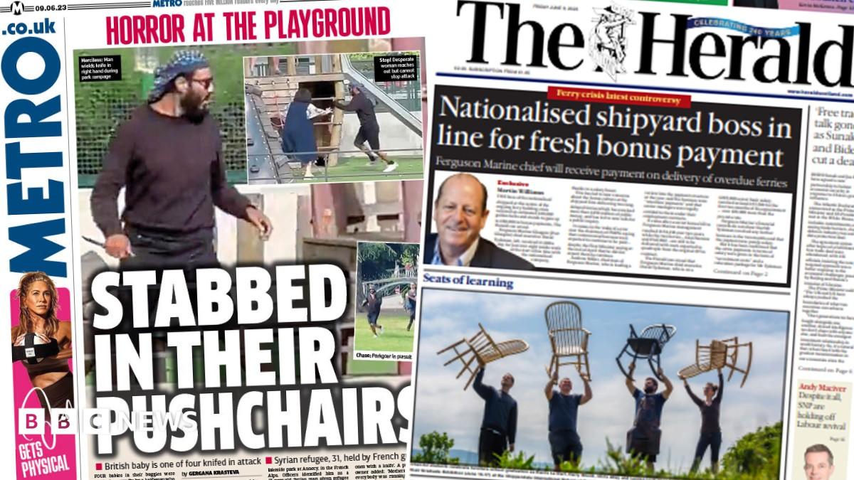 Scotland's papers: Playground knife 'horror' and shipyard boss bonus ...