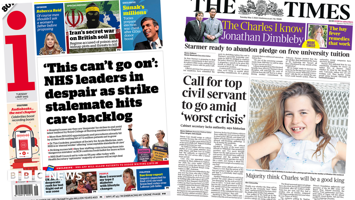 Newspaper headlines: 'NHS leaders despair' and 'civil service crisis ...