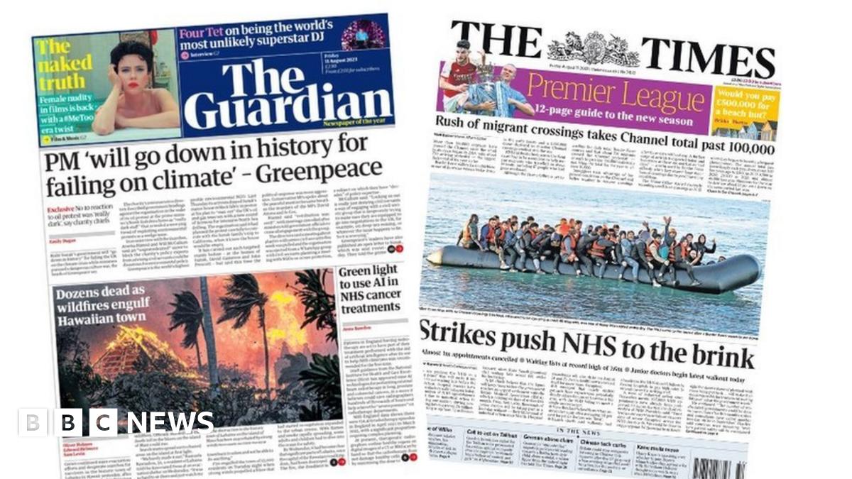 Newspaper headlines: 'PM failing on climate' and 'NHS on the brink ...