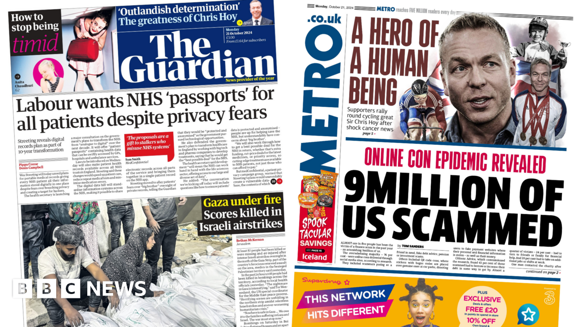 Newspaper headlines: NHS 'transformation' - and country reacts to Hoy's ...