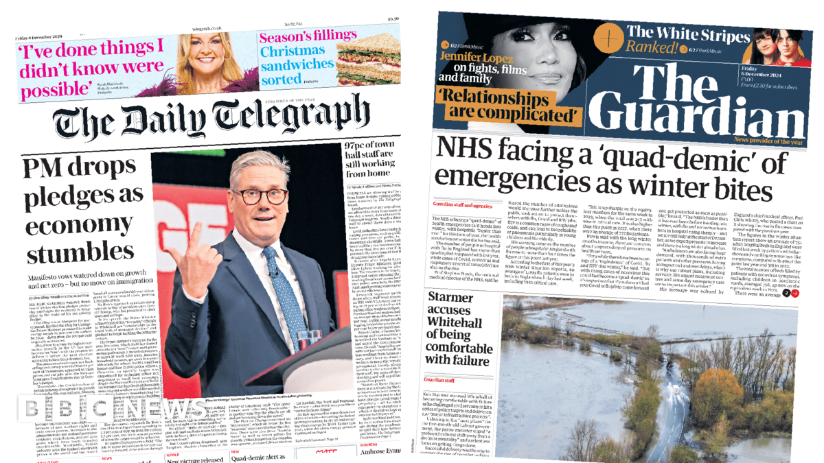Newspaper headlines: 'PM drops pledges' and NHS faces 'quad-demic ...