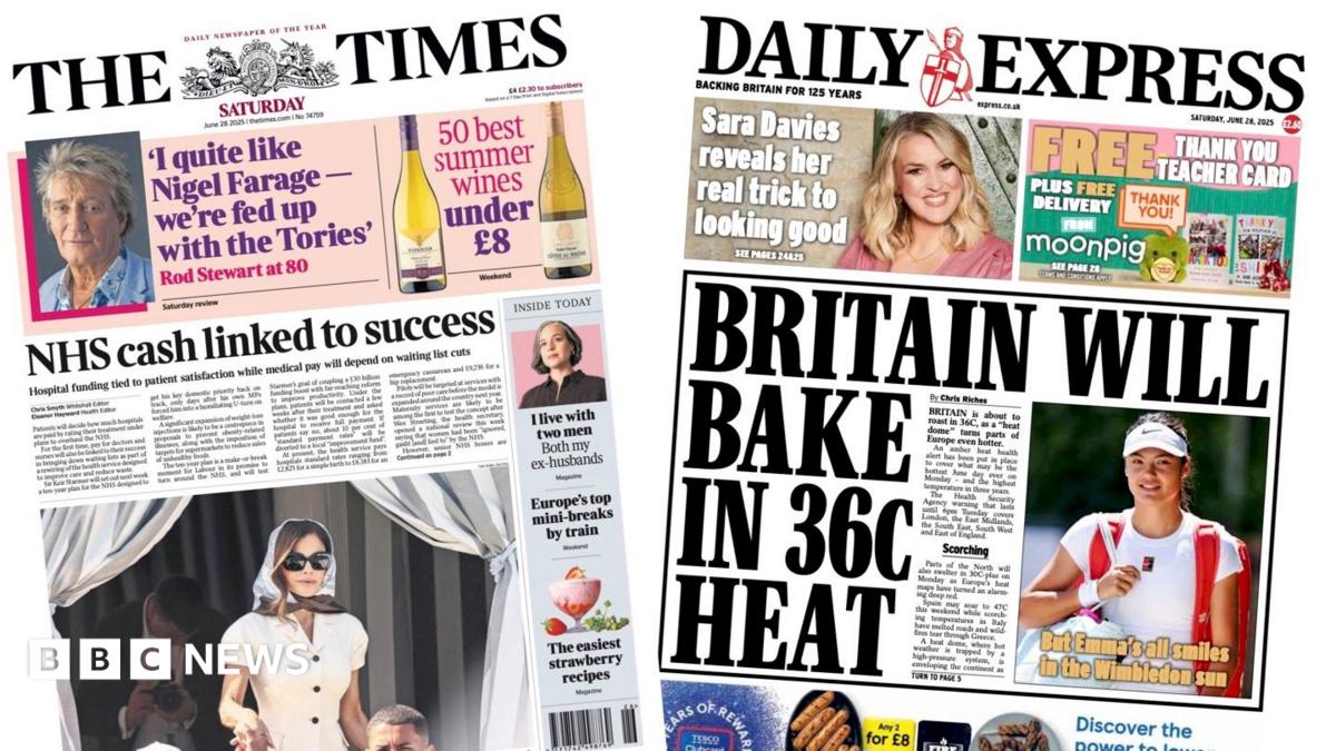 Newspaper headlines: 'Britain will bake' and 'NHS cash linked to ...