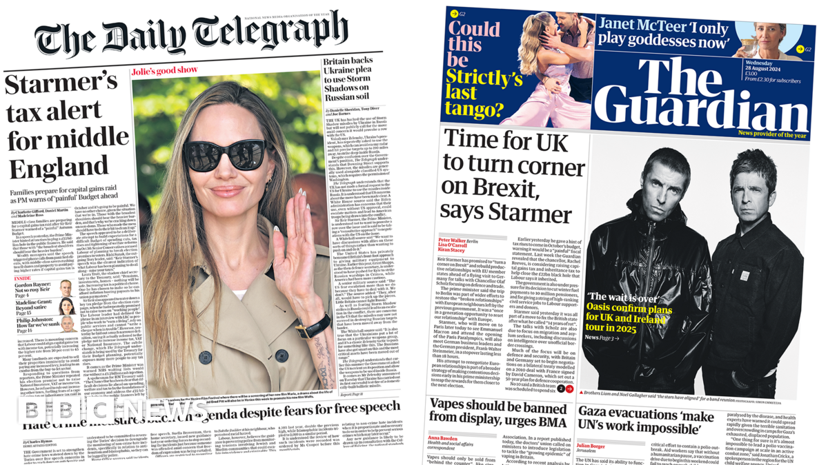 Newspaper headlines: 'Starmer's tax alert' and Oasis 'wait is over ...